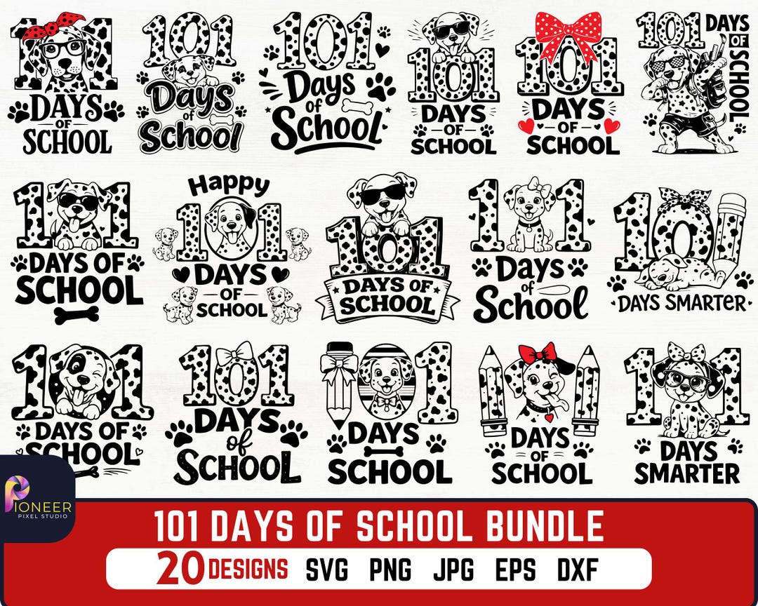 101 Days of School Dalmatian SVG Bundle, Kids Shirt Design (digital ...