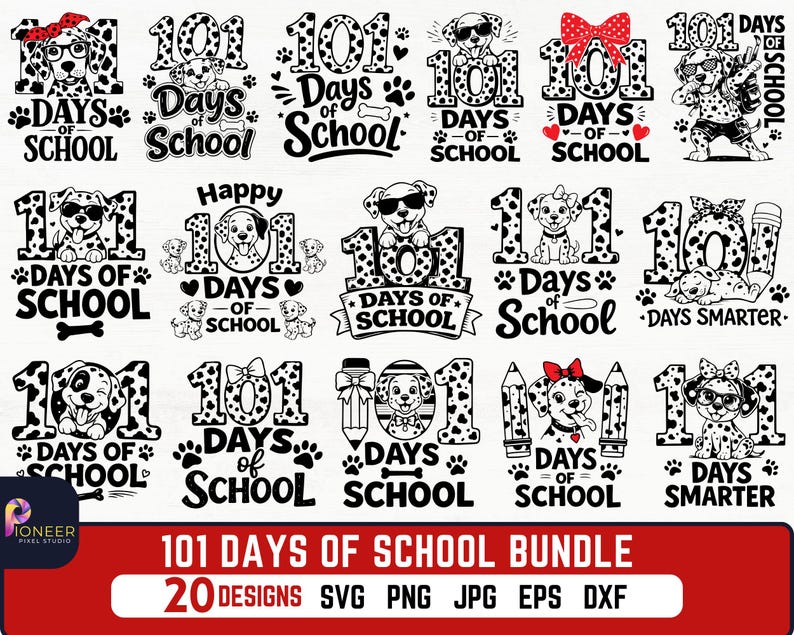 101 Days of School Dalmatian SVG Bundle, Kids Shirt Design (digital ...