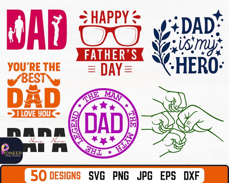 Father's Day SVG Bundle: 50 Dad Quotes, Cricut & Silhouette (digital ...