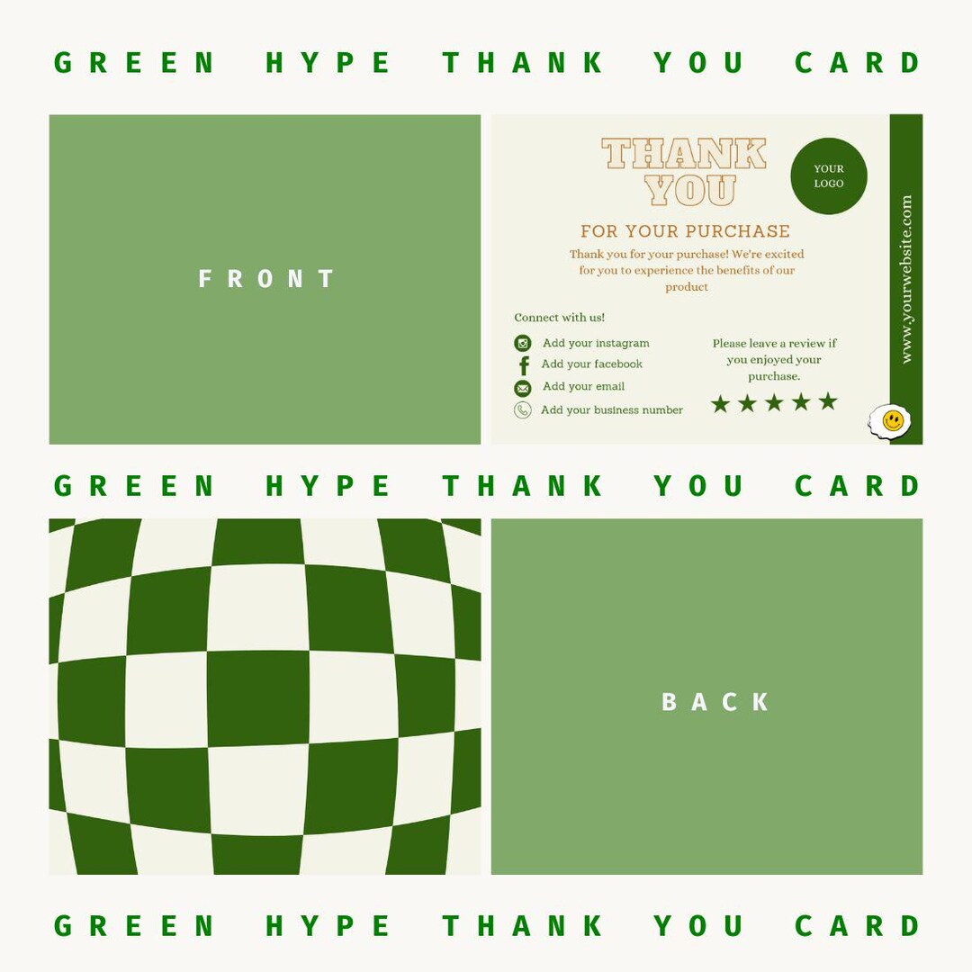 Printable Thank You Card Green Hype, Business Branding Card, Digital ...