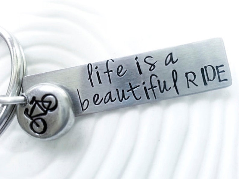 Personalized Hand Stamped Bicycle Key Chain Life is a - Etsy