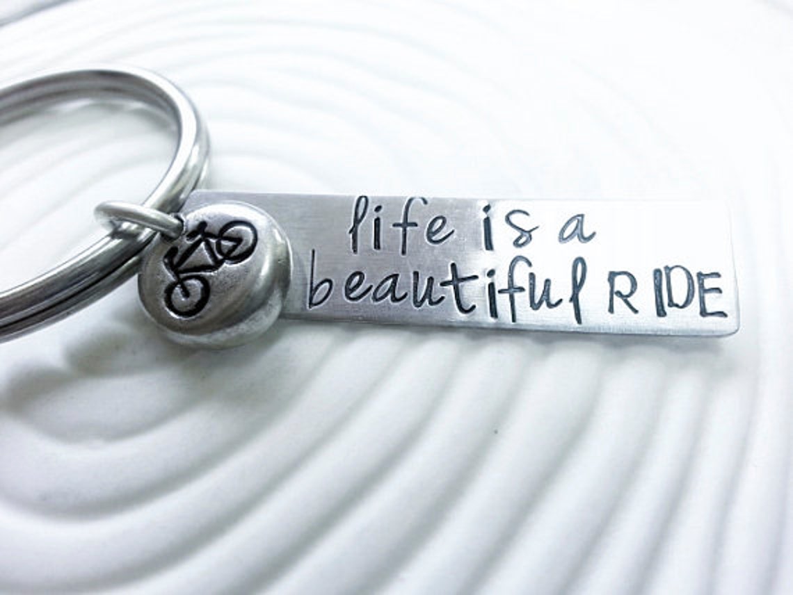 Personalized Hand Stamped Bicycle Key Chain Life is a - Etsy
