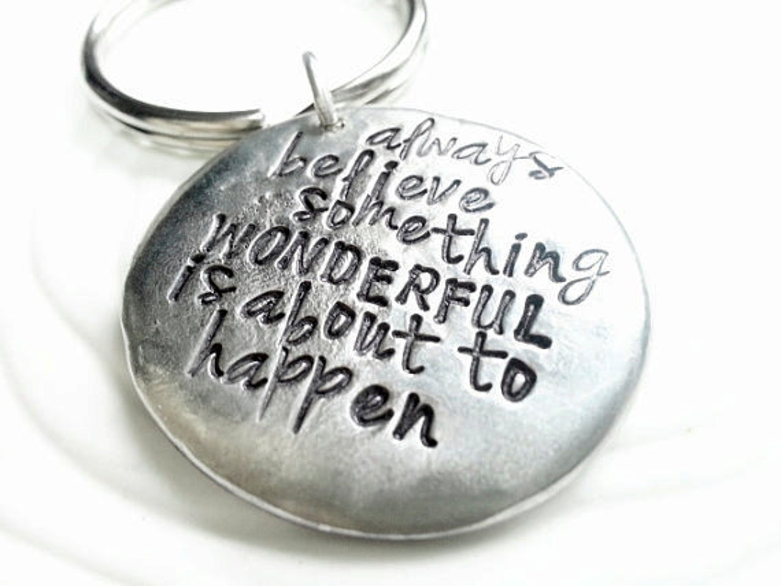 Personalized Hand Stamped Pewter Keychain Always Believe - Etsy