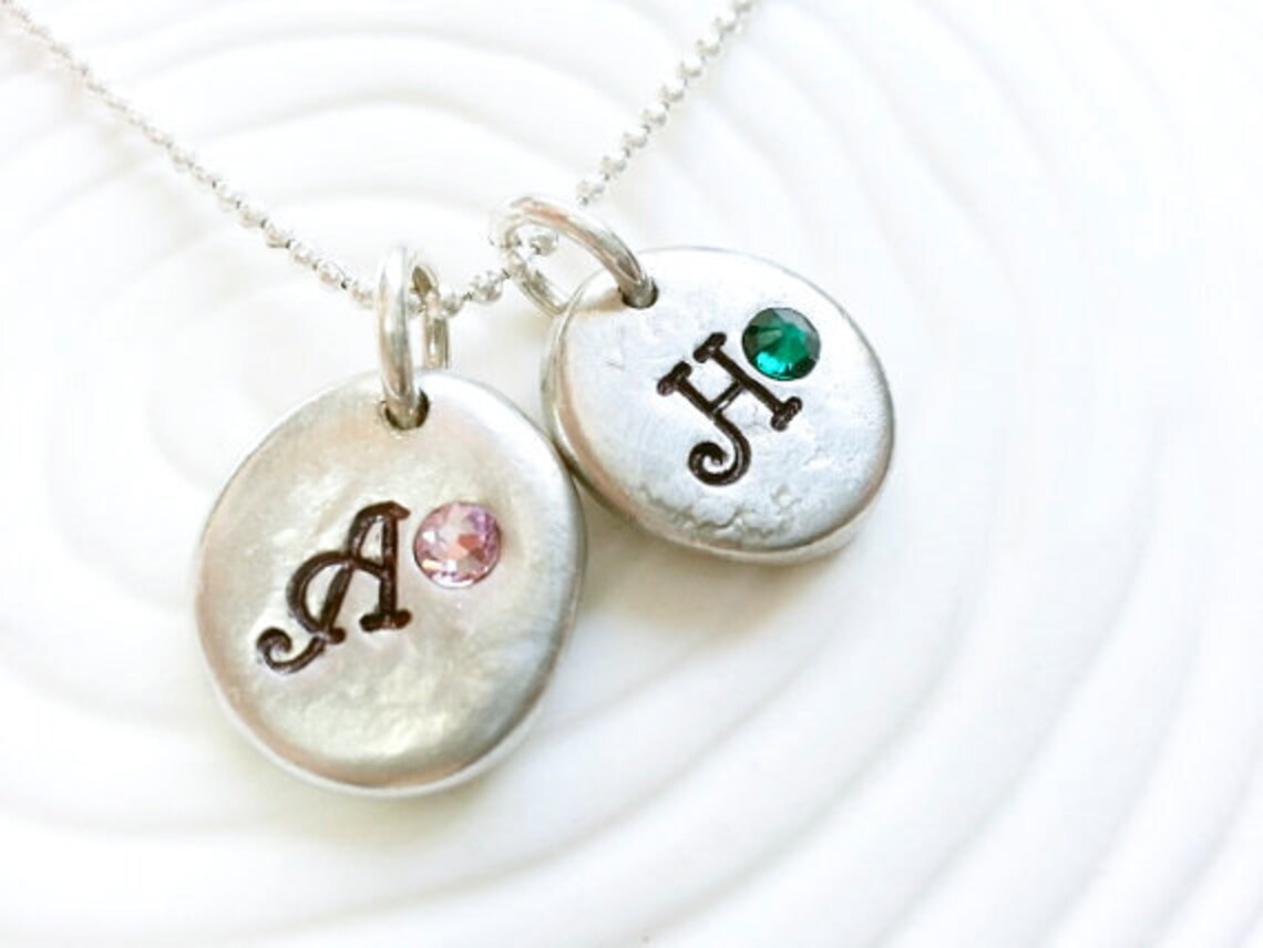 Personalized Birthstone Initial Necklace Hand Stamped Two - Etsy