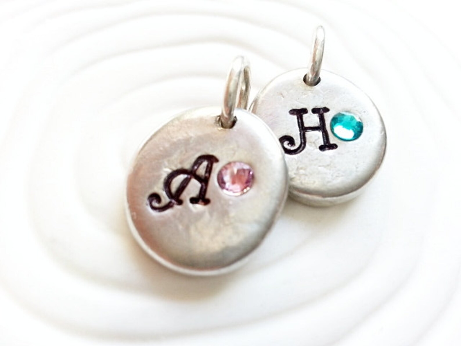 Birthstone Initial Charm Hand Stamped Personalized Necklace - Etsy