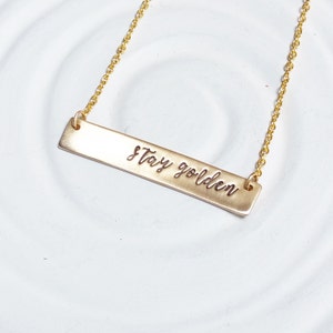 Stay Golden - Gold Bar Necklace - Hand Stamped - Personalized Jewelry ...