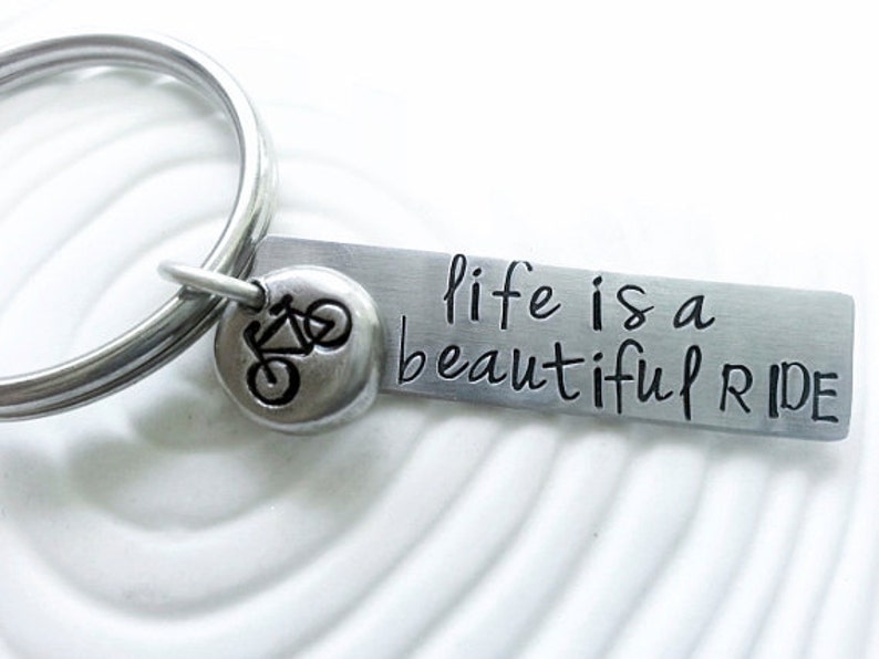 Personalized Hand Stamped Bicycle Key Chain Life is a - Etsy