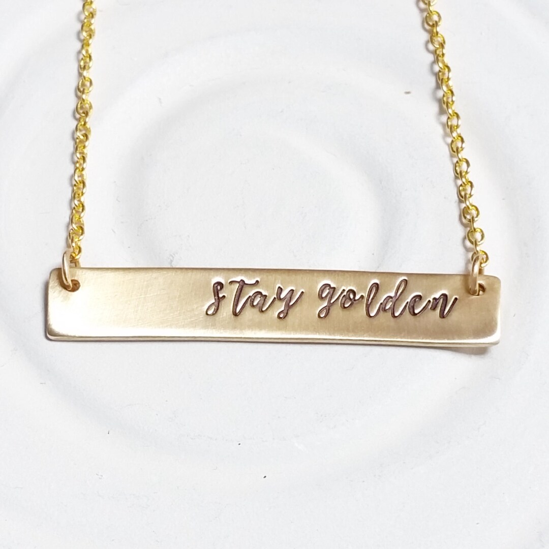 Stay Golden - Gold Bar Necklace - Hand Stamped - Personalized Jewelry ...