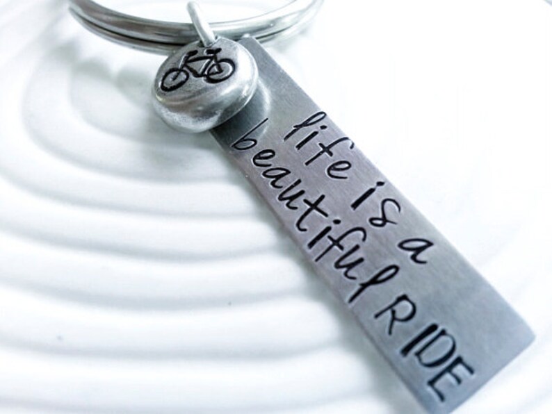 Personalized Hand Stamped Bicycle Key Chain Life is a - Etsy