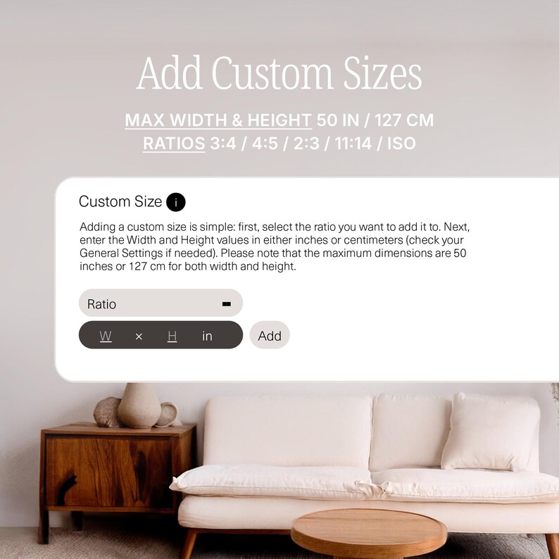 Automatic Size Guide Editable Poster Size Guide Custom Wall Art Frames ...