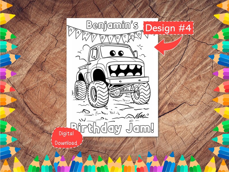 Personalized Monster Truck Birthday Coloring Pages, Toddler Birthday ...