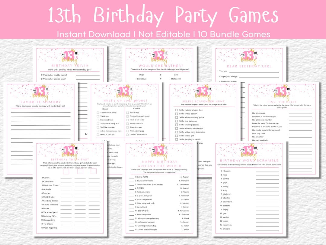 13th Birthday Party Games, 13 Year Old Party Games, Thirteenth Birthday ...