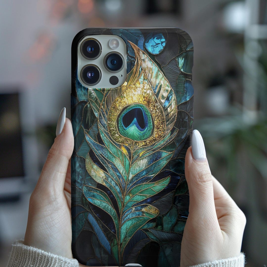 Elegant Peacock Feather Phone Case | Luxurious Teal and Gold Design for ...