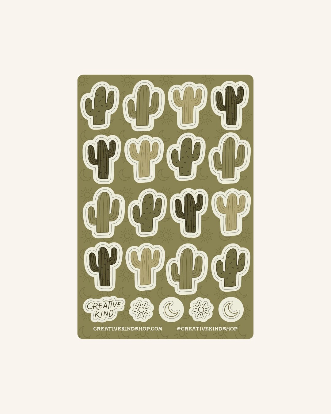 16 Cacti Green Vinyl Stickers Sheet | Saguaro Cactus Sticker Sheet ...