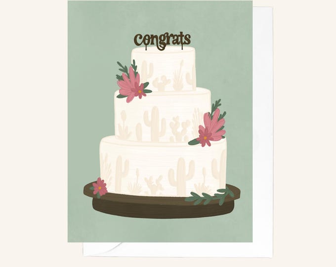 Desert Wedding Cake Greeting Card | Congrats Wedding Card | Blank Card ...