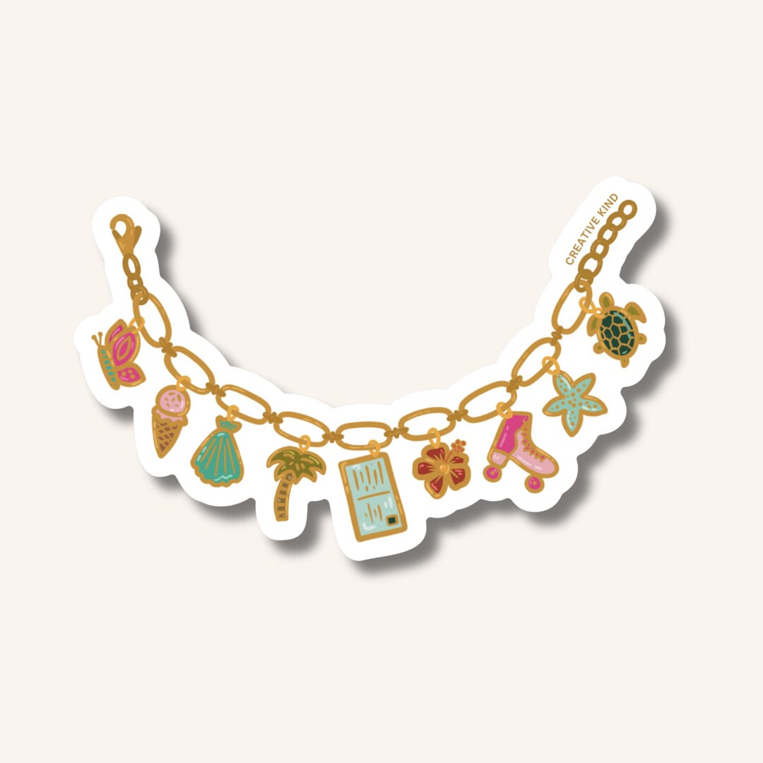 Beach Charm Bracelet Vinyl Sticker Beachy Vinyl Sticker Summer Water ...