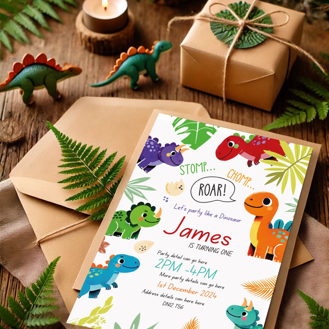 EDITABLE Dinosaur Themed Birthday Invitation Template - Etsy