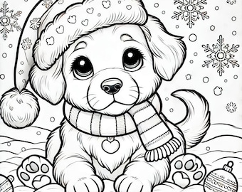 Adorable Christmas Puppy Coloring Page - Festive Holiday Printable for ...