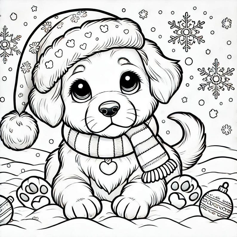 Charming Christmas Puppy Coloring Page - Festive Holiday Printable Art ...