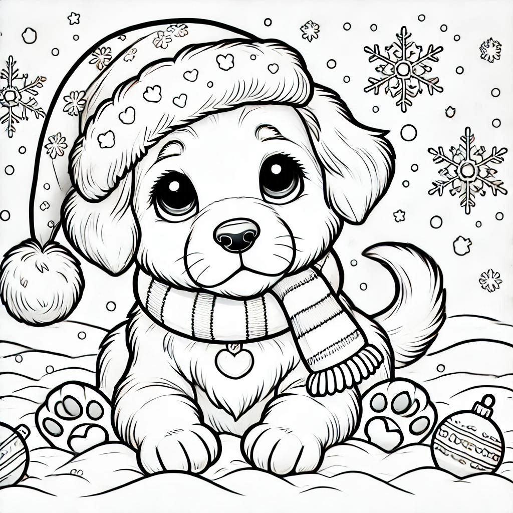 Charming Christmas Puppy Coloring Page - Festive Holiday Printable Art ...