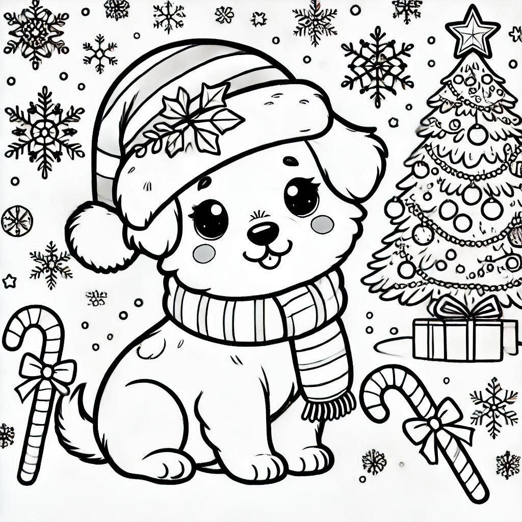 Adorable Christmas Puppy Coloring Page - Printable Winter Dog Art for ...