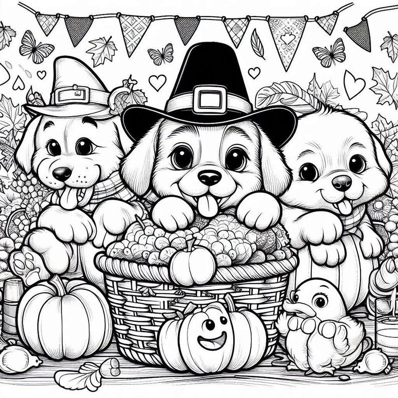 Adorable Thanksgiving Puppy Coloring Page - AI Generated Printable and ...