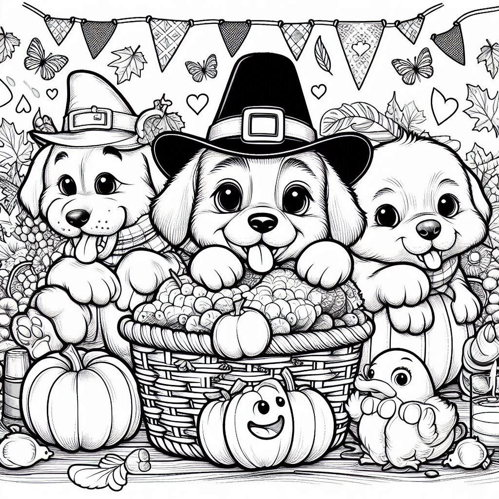 Adorable Thanksgiving Puppy Coloring Page - AI Generated Printable and ...