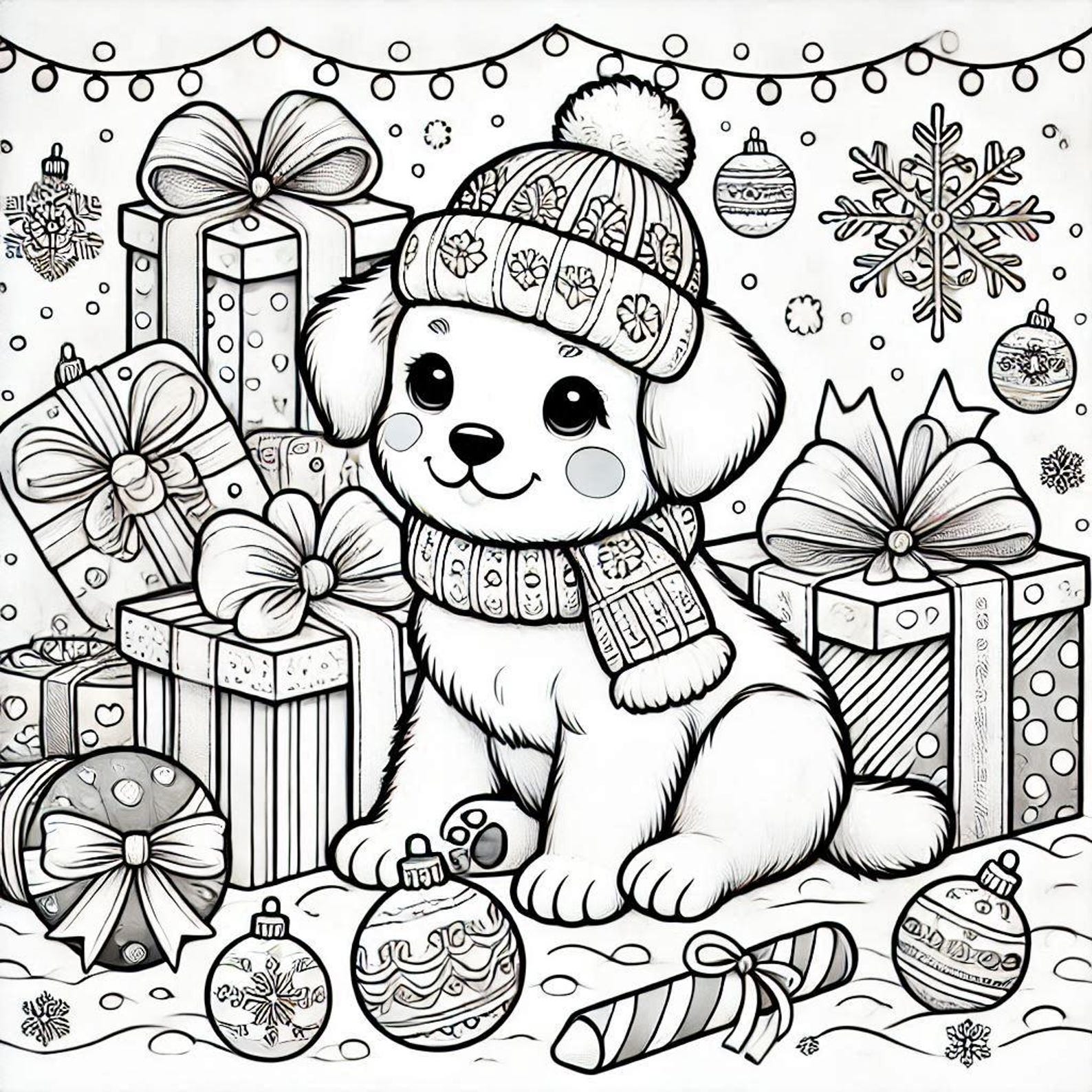 Adorable Christmas Puppy Coloring Page - Festive Holiday Printable for ...