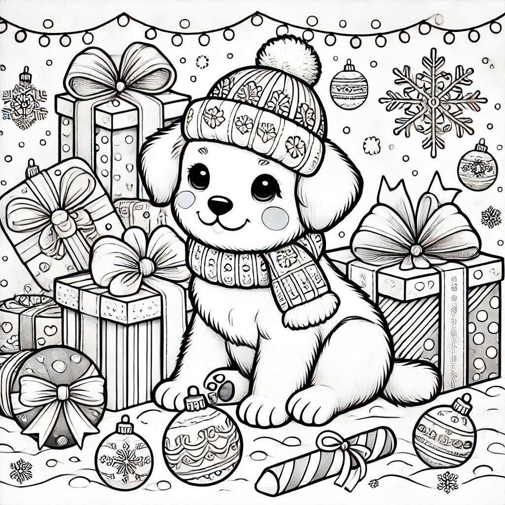 Adorable Christmas Puppy Coloring Page - Festive Holiday Printable for ...