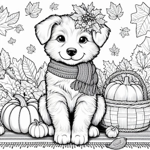 Cozy Autumn Puppy Coloring Pages - AI Generated Printable and Fun for ...