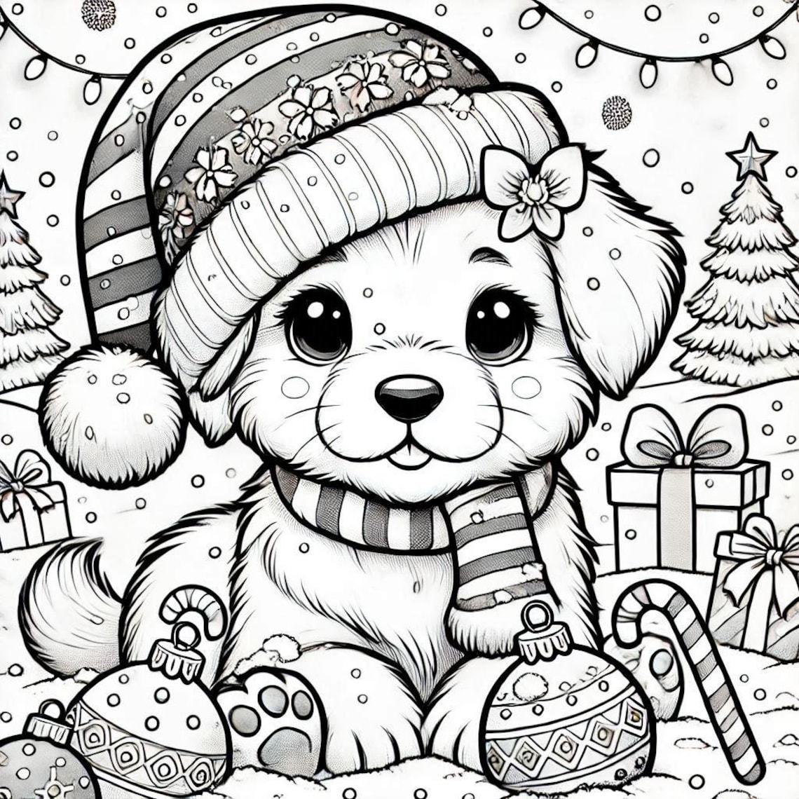 Charming Christmas Puppy Coloring Page - Festive Holiday Printable Art ...