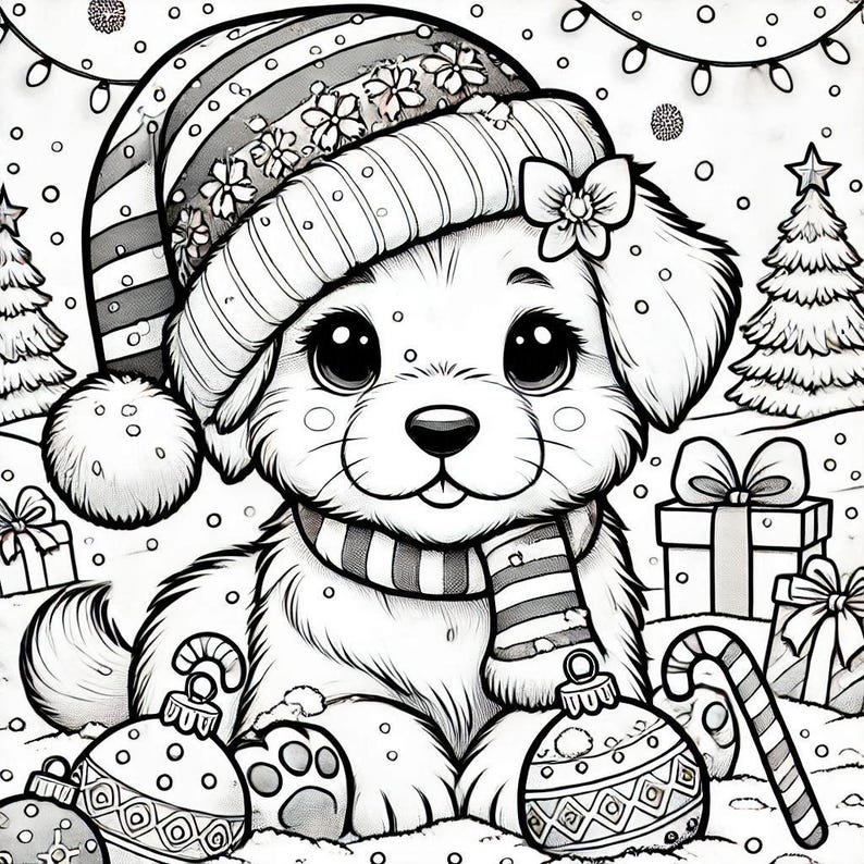 Charming Christmas Puppy Coloring Page - Festive Holiday Printable Art ...