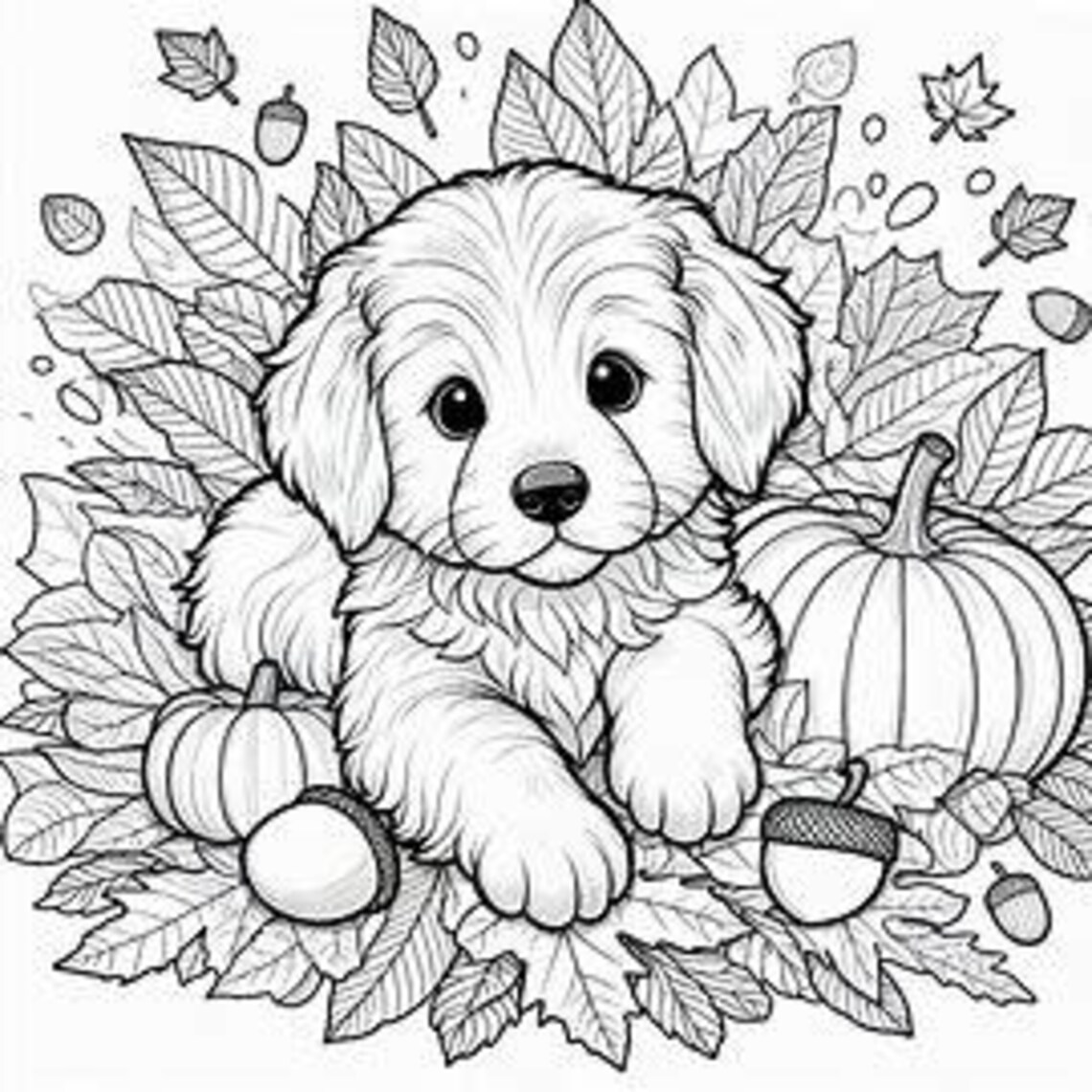 Adorable Puppy in Fall Coloring Page - Printable Autumn Dog Art for ...