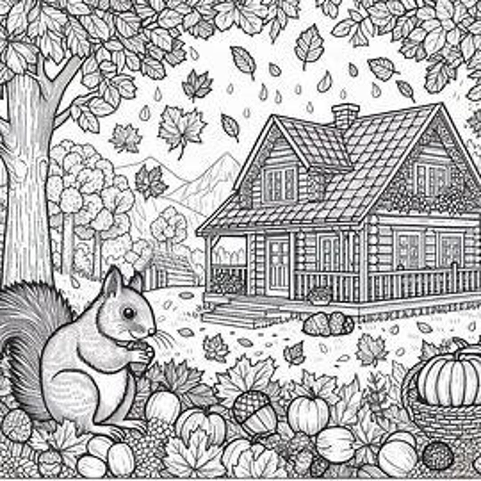 Stunning Fall Scene Coloring Page - Printable Autumn Landscape - Etsy