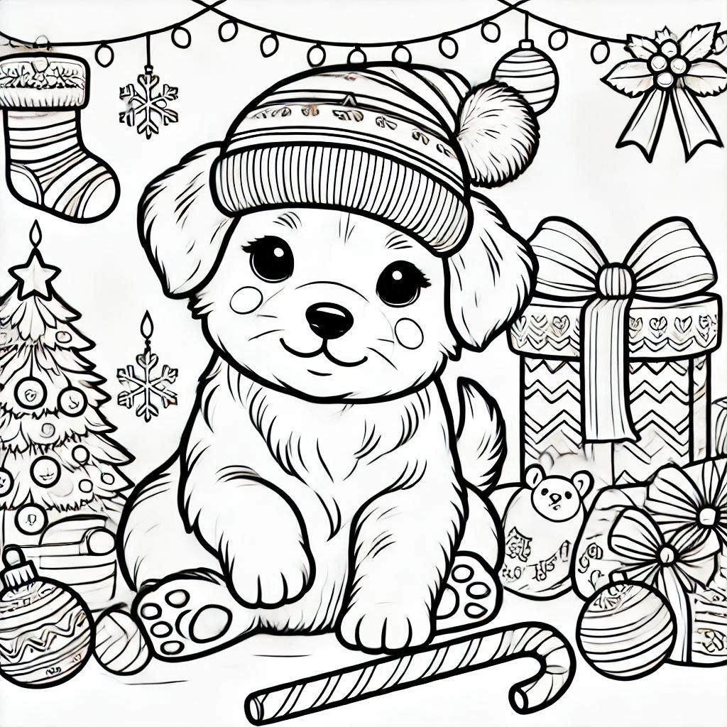 Adorable Christmas Puppy Coloring Page - Festive Holiday Printable for ...