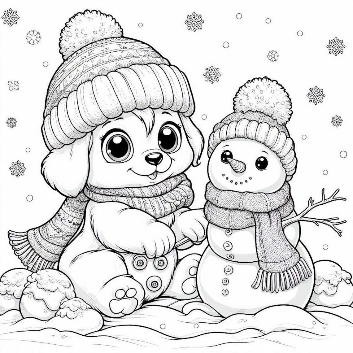 Adorable Puppy in the Snow Coloring Page - AI Generated Winter Fun for ...
