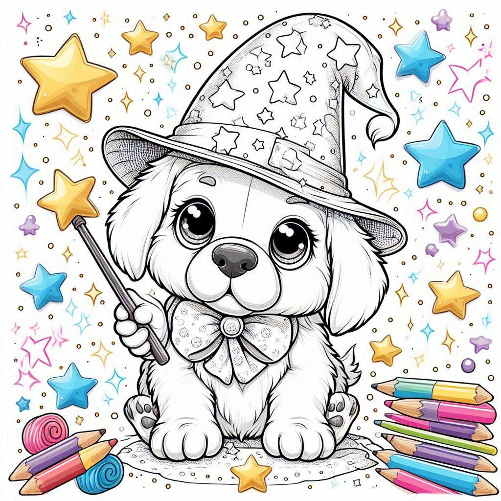 Enchanting Puppy Wizard Coloring Page - AI Generated Printable and Fun ...