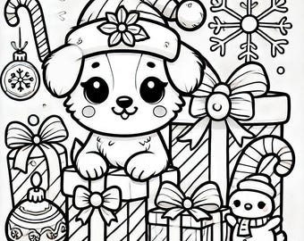 Charming Christmas Puppy Coloring Page - Festive Holiday Printable Art ...