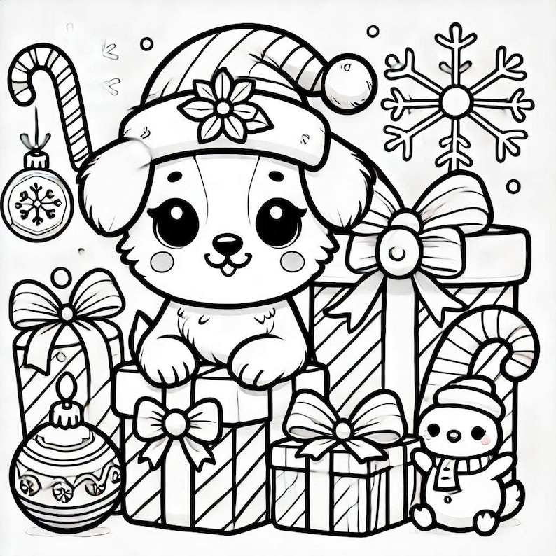 Adorable Christmas Puppy Coloring Page - Festive Holiday Printable for ...