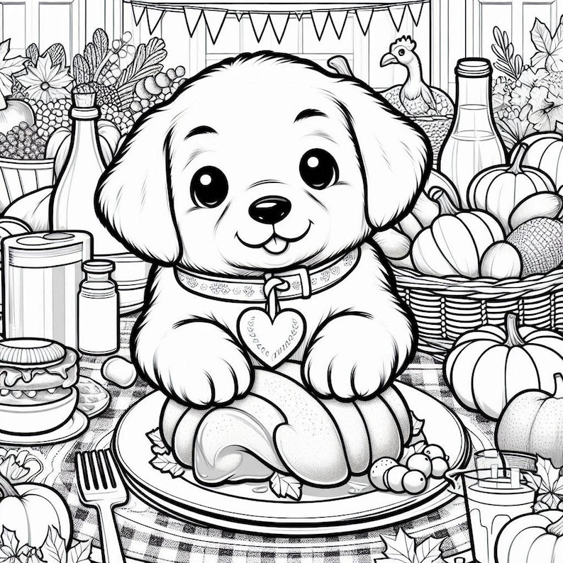 Adorable Thanksgiving Puppy Coloring Page - AI Generated Printable and ...
