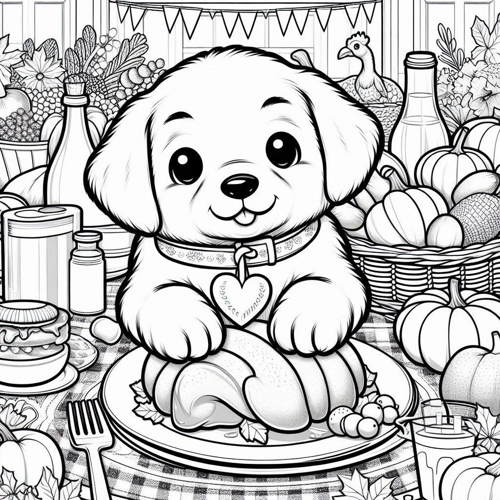 Adorable Thanksgiving Puppy Coloring Page - AI Generated Printable and ...