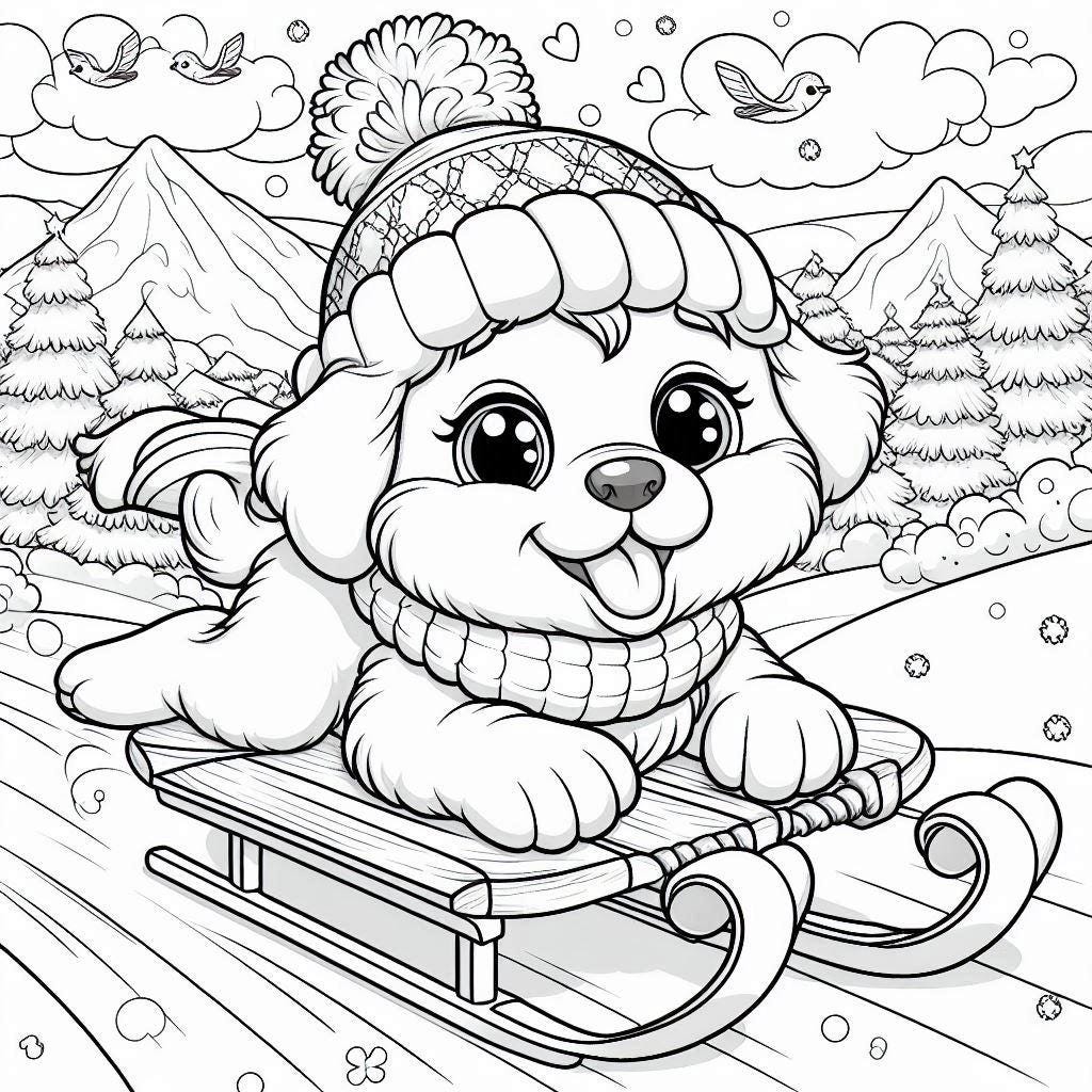 Adorable Puppy in the Snow Coloring Page - AI Generated Winter Fun for ...