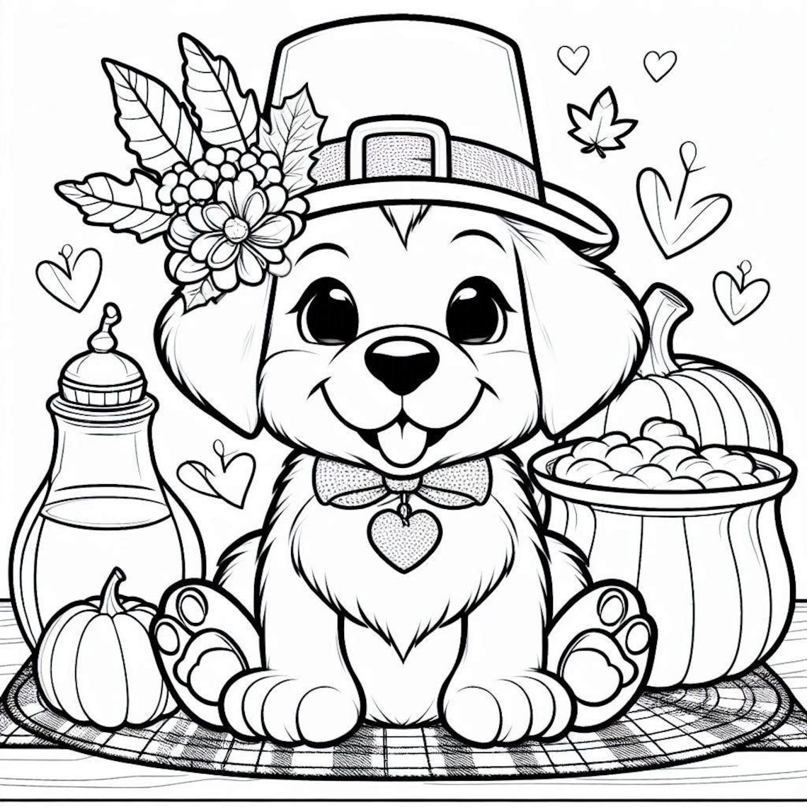 Adorable Thanksgiving Puppy Coloring Page - AI Generated Printable and ...