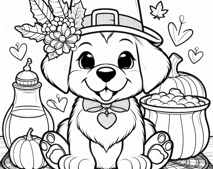 Adorable Thanksgiving Puppy Coloring Page - AI Generated Printable and ...