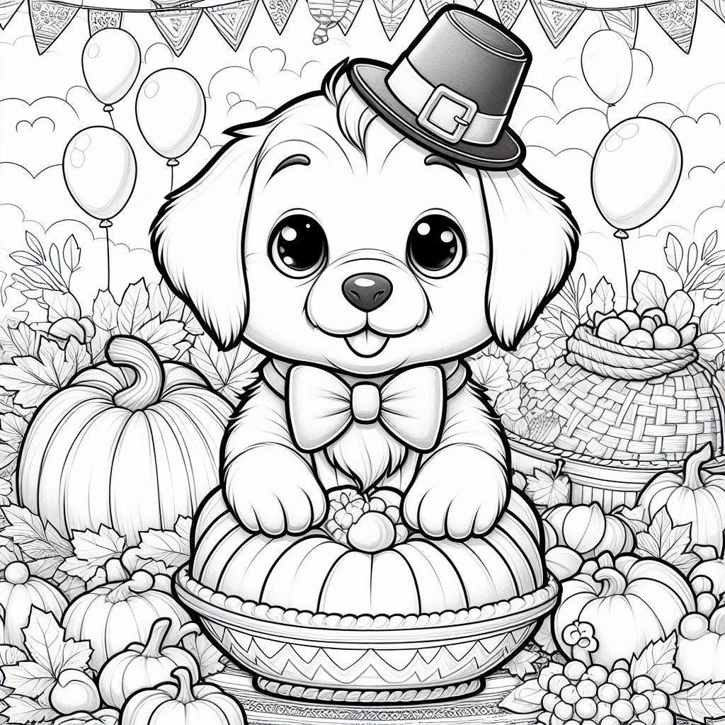 Adorable Thanksgiving Puppy Coloring Page - AI Generated Printable and ...