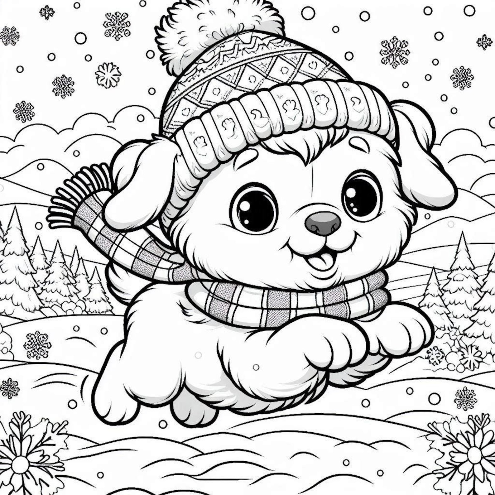 Adorable Puppy in the Snow Coloring Page - AI Generated Winter Fun for ...