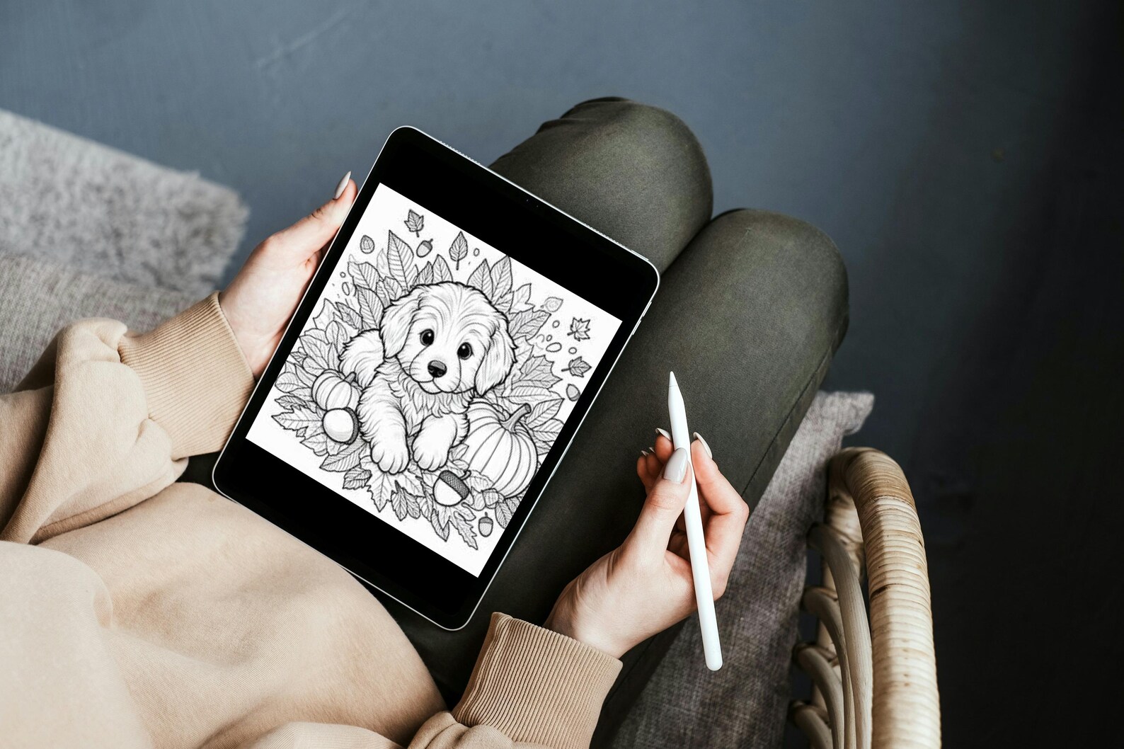 Adorable Puppy in Fall Coloring Page - Printable Autumn Dog Art for ...
