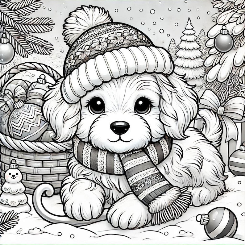 Charming Christmas Puppy Coloring Page - Festive Holiday Printable Art ...