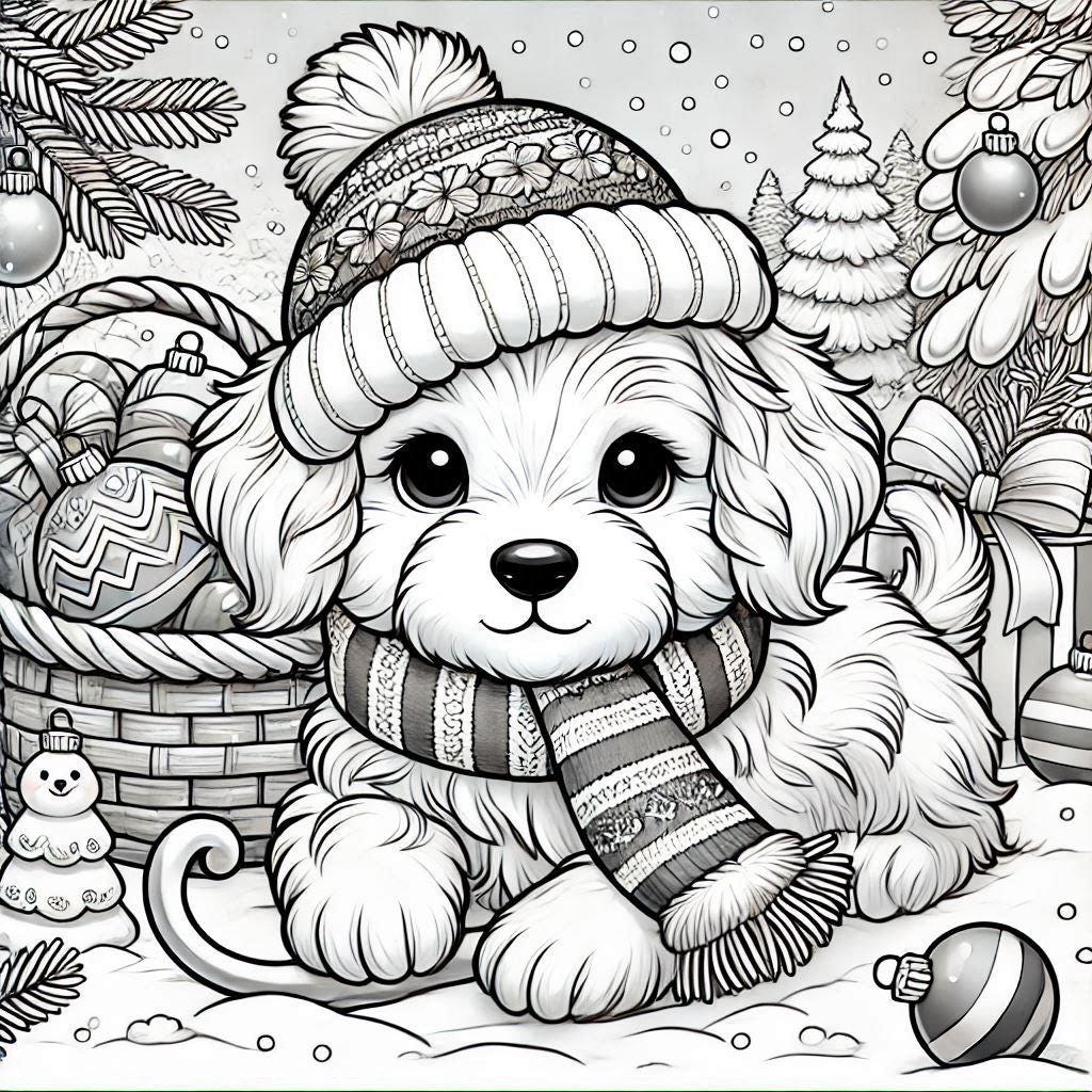 Charming Christmas Puppy Coloring Page - Festive Holiday Printable Art ...