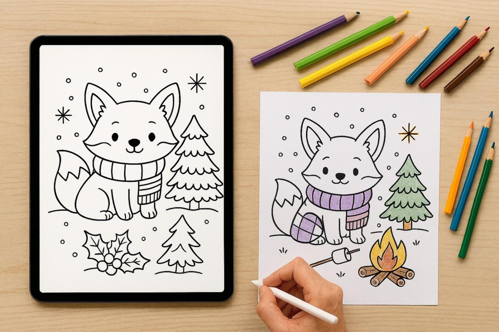 Adorable Cozy Winter Animal Coloring Pages - Etsy